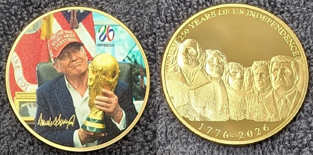 DONALD TRUMP GOLD Coin US President World Cup 2026 Autograph USA Messi ...