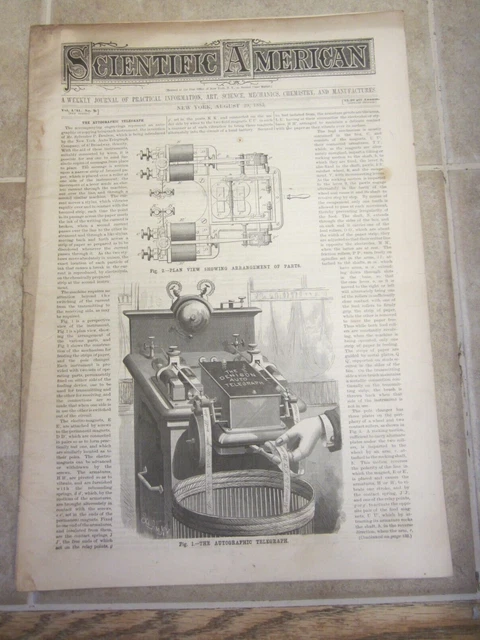 1885 SCIENTIFIC AMERICAN August 29 - Autographic Telegraph; Dinosaur ...