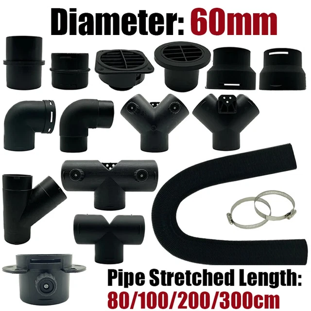 60MM PIPE DUCTING T Y Piece & Warm Air Outlet Vent Hose For Diesel ...