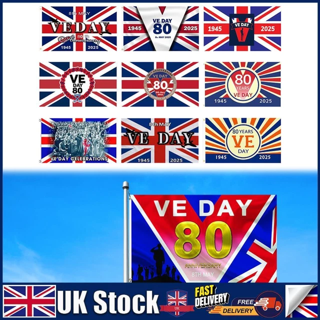 VE DAY 80TH Anniversary Flag 150x90cm 80 Years VE Day Cloth Flag ...