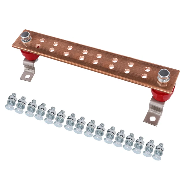 16-HOLE WALL MOUNTED Copper Ground Bar Kit Copper Grounding Busbar Bar ...