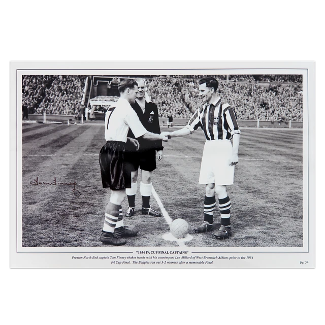 TOM FINNEY SIGNED Preston North End Photo 1954 FA Cup Final Captains ...