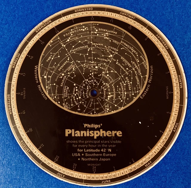 VINTAGE 1984 PHILIPS Planisphere Stars Constellation Chart Map Latitude ...