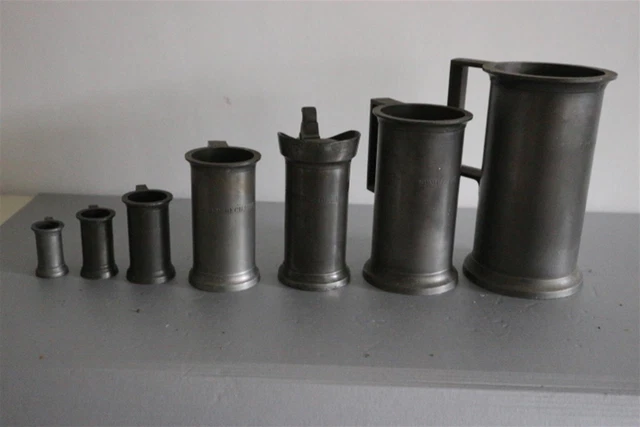 7 ANCIENNES MESURES ETAIN zinn pewter XIXe POINCONS J.R / ETAIN DU ...