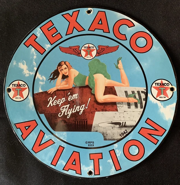 VINTAGE STYLE 1942 “Texaco Aviation” Hot Pin-Up Girl Porcelain Sign 12 ...