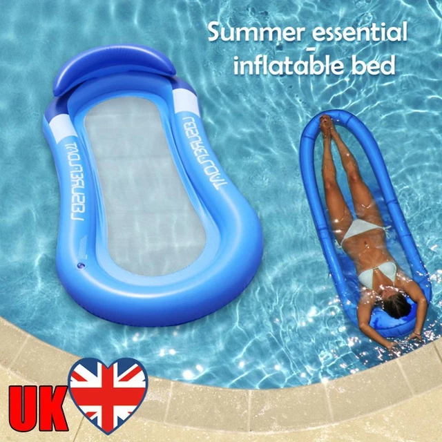 INFLATABLE FLOATING ROW Swimming Beach Water Pool Lounger Chairs (Blue ...