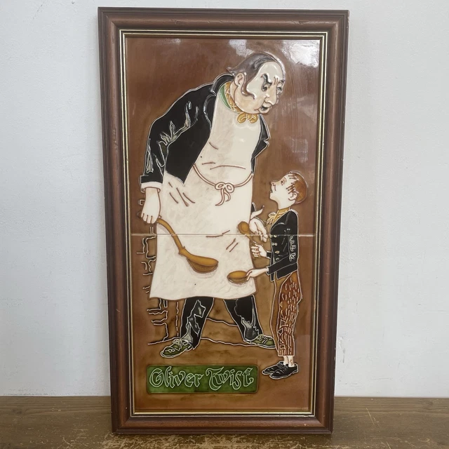 MAJOLICA TILE ART Framed Maw & Co Hand Painted Oliver Twist Vintage £35 ...