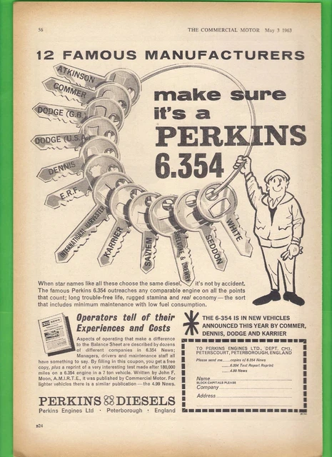 OLD MAGAZINE AD 1963 ~ Perkins Engines - Make Sure it's a Perkins 6.354 ...