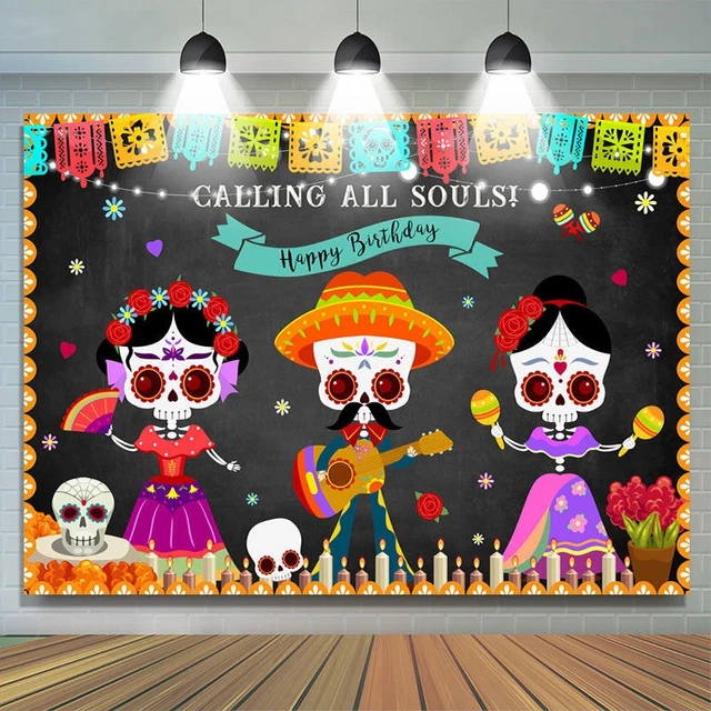 DANCING SKELETON MEXICAN Fiesta Happy Birthday Backdrop $37.90 ...
