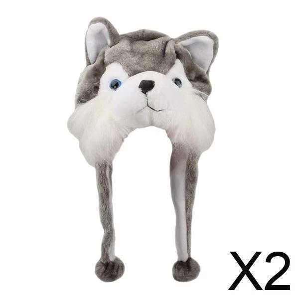 2 FUNNY ANIMAL Plush Hat, Party Warm Wolf Wolf 37cm-40cm £13.63 ...
