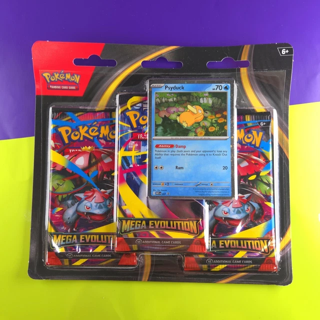 POKEMON TCG: MEGA Evolution Psyduck Triple Booster Pack Blister Sealed ...