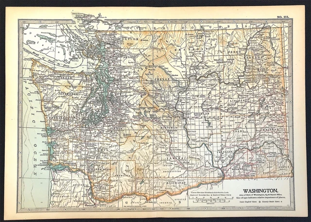 MAP OF WASHINGTON State original litho colour by Ben Eli Smith 1901 £26 ...