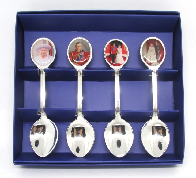 BOXED SET OF 4 Teaspoons Silver Metal - UK Royalty Union Jack $35.00 ...
