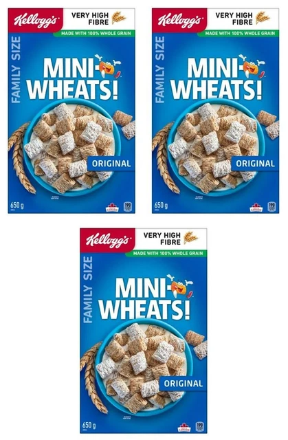 KELLOGG'S MINI-WHEATS CEREAL Original Family Size, 650g (3 Pack) £29.16 ...