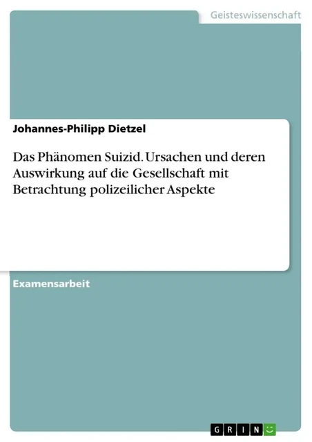 JOHANNES-PHILIPP DIETZEL | Das Phänomen Suizid. Ursachen und deren ...