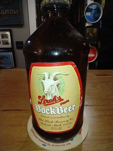 VINTAGE STROH'S BOCK BEER Glass Bottle with Original Cap - Empty $1.36 ...