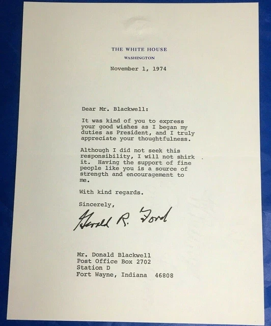 1974 PRESIDENT GERALD Ford Signed Personal Thank You Letter No COA £63. ...