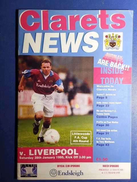 F A CUP 4th Round Burnley v Liverpool 28th January 1995 £1.17 - PicClick UK