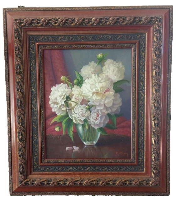 TABLEAU NATURE MORTE bouquet de fleurs signé CADRE peinture huile sur toile HST EUR 179,00 ...