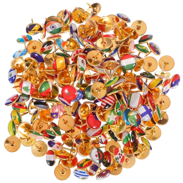 200PCS CREATIVE FLAG Thumb Tacks Assorted National Flag Push Pins Metal ...