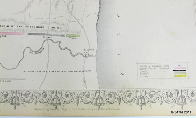 CRIMEAN WAR BATTLE Of The Alma Color MAP Sevastopol 1854 Ukraine Turkey ...