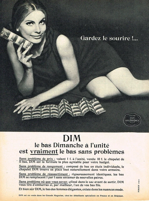 PUBLICITE ADVERTISING 035 1964 DIM bas & collants DIMANCHE EUR 3,00 ...