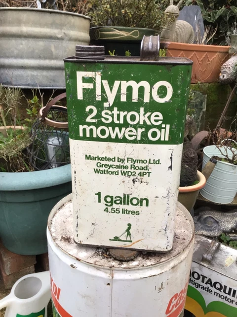 VINTAGE RARE FLYMO 2 Stroke Mower Engine Oil Can/Tin/Petrol/Oil Rare £ ...
