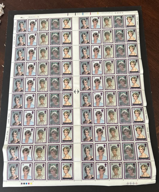 1998 PRINCESS DIANA Stamp Uncut Sheets Dated 9/9/97 26 Cent Stamps X ...