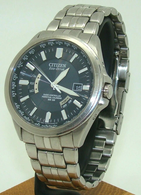 CITIZEN ECO-DRIVE MEN'S 43mm WORLD PERPETUAL ATOMIC TIME WATCH H144 ...
