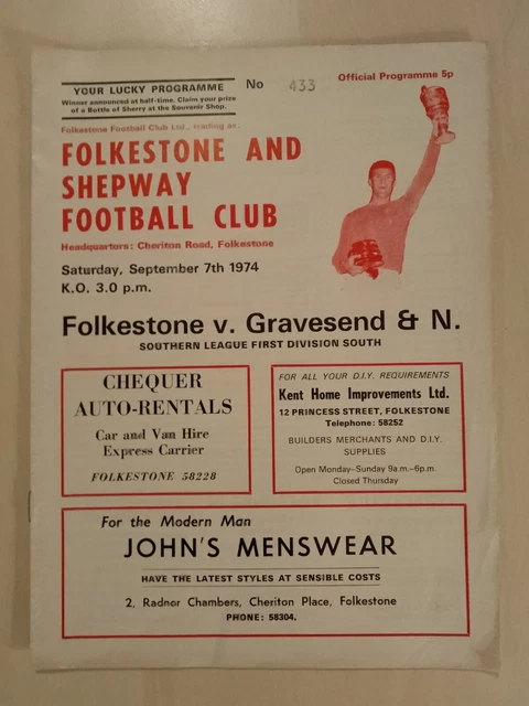 FOLKESTONE & SHEPWAY v Gravesend & Northfleet, Southern League, 1974/5 ...