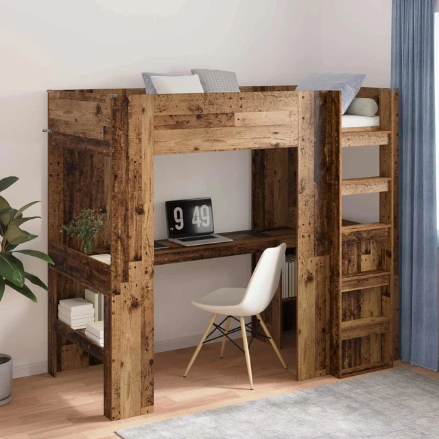 LOFT BED FRAME with Desk Old Wood 80 x 200 cm Engineered Wood vidaXL £ ...