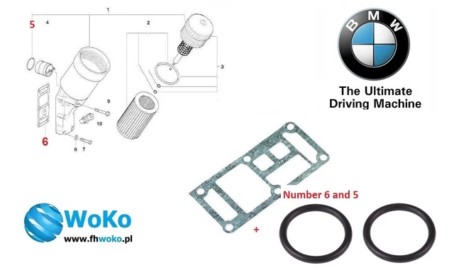 BMW OIL FILTER Housing Gasket + O Ring Set M43 E30 E36 E46 E34 Z3 ...