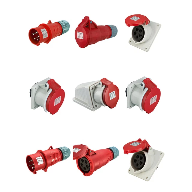 16A 32A AVIATION Connector Red/Blue 5Pin Industrial Plugs And Sockets ...