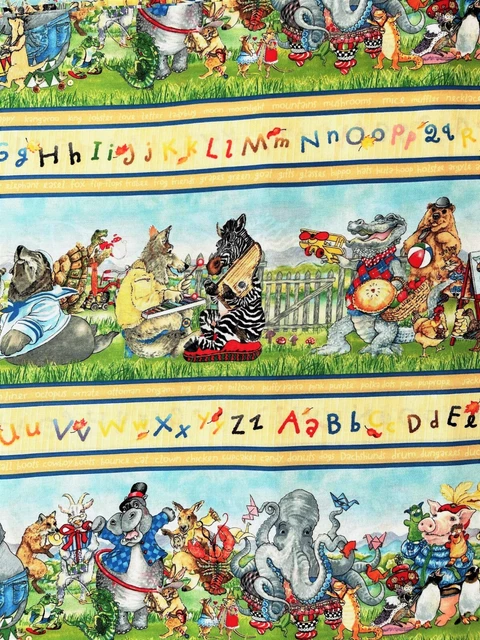 COTTON QUILT FABRIC Alphabet Soup Border Stripe Stella Blue by 1/2 Yard ...