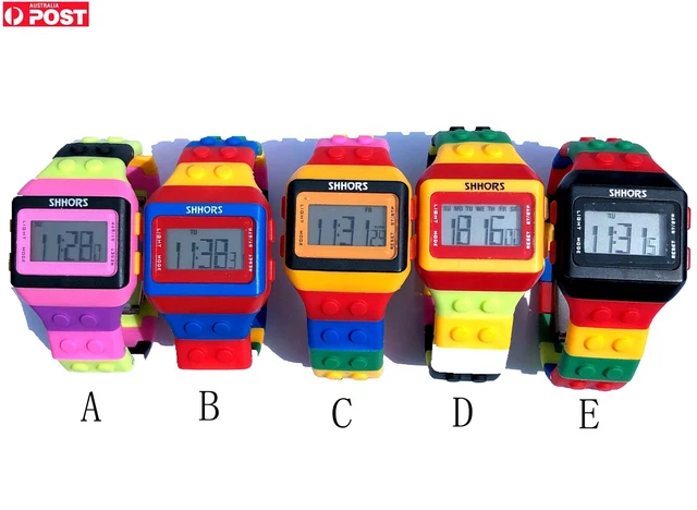 UNISEX SHHORS LEGO-COLOR Band Multi Function Kids Adult LED Wrist Watch ...