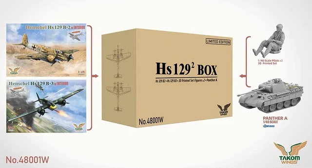 TAKOM HS 129 Box 3 Model Set 1:48 Scale Plastic Model Kits 2 Aircraft 1 ...