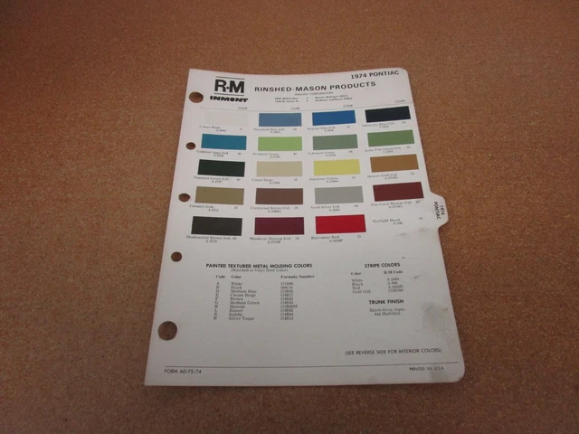 1974 PONTIAC CAR paint color chip chart sheet sample EUR 7,35 - PicClick DE
