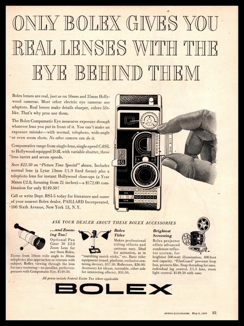 1960 BOLEX C8SL œil informatique 8 mm appareil photo de cinéma objectif ...