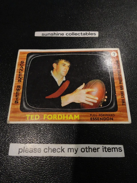 1967 VFL SCANLENS Card No.7 Ted Fordham Essendon Very Good (2) EUR 21 ...