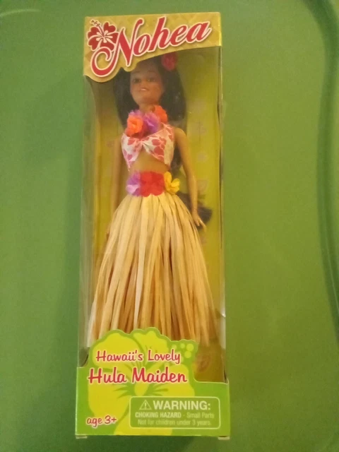 NOHEA HULA DOLL Tan Raffia Skirt Hawaii Island Lei Flower Hair Hawaiian ...