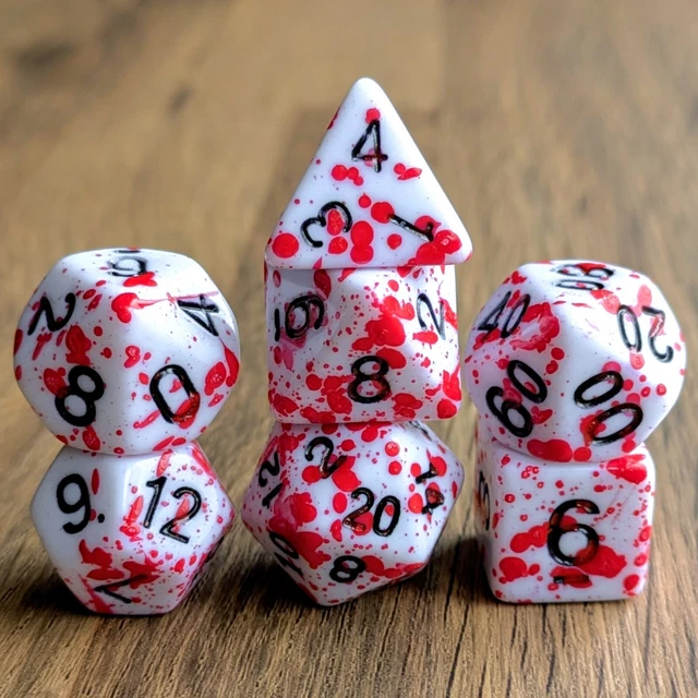 DND DICE SET Blood Splatter Polyhedral Plastic Die 7pcs TTRPG Dungeons ...