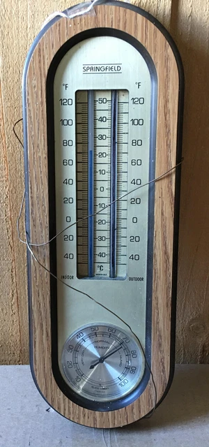 SPRINGFIELD BAROMETER INDOOR Outdoor Thermometer AS IS - 5 x 14 vintage ...