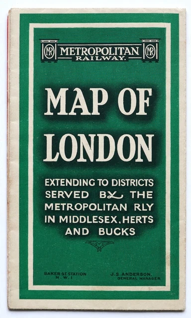 METROPOLITAN RAILWAY LONDON Underground Map circa 1920s/30s £49.99 ...
