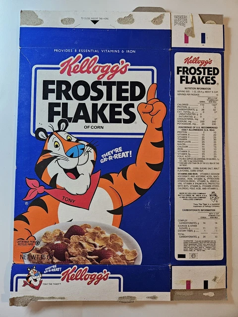 1991 KELLOGGS FROSTED Flakes of Corn TONY THE TIGER Cereal Box Flat ...