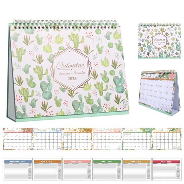 2025 DESK CALENDAR - Standing Flip, January 2025 - December with Cactus ...