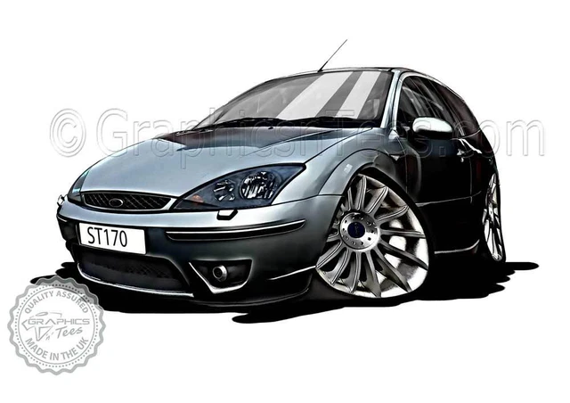 MK1 FORD FOCUS ST170 Grey Car Cartoon Caricature A4 Print Personalised ...