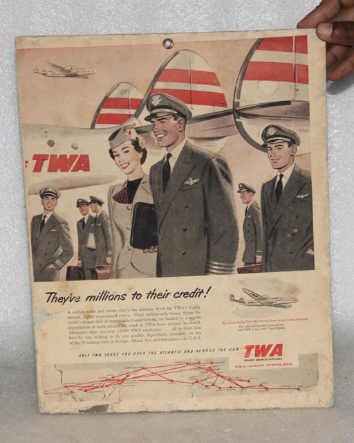 1951 VINTAGE TWA Flight Center Advertisement Corrugated Poster Sign ...