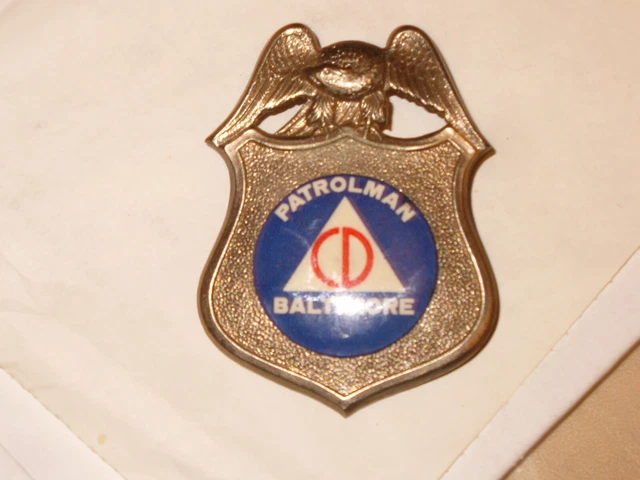 WWII ERA BALTIMORE Civil Defense Patrolman Police Badge Maryland ...