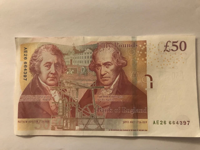 BANK OF ENGLAND Rare 50 pound old paper note. AE26664397 serial number ...