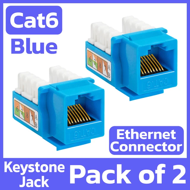 2 PACK CAT6 Keystone Jack Blue RJ45 Ethernet LAN Network 110 Punch Down ...